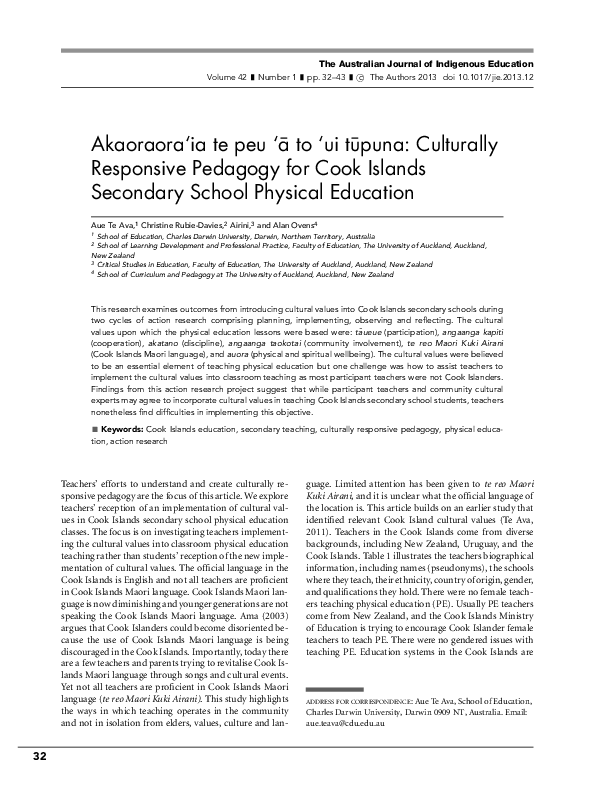 (PDF) Culturally Responsive PE in Cook Islands Schools