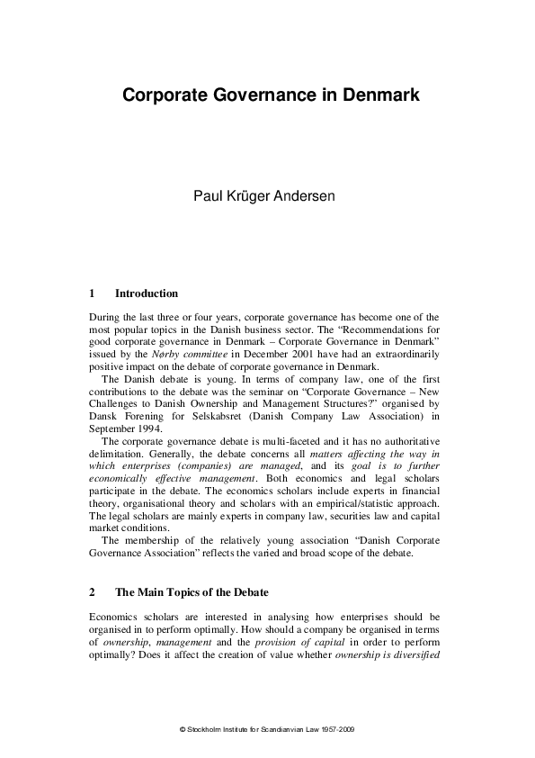 (PDF) Corporate Governance in Denmark