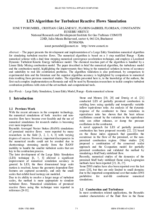 Pdf Les Algorithm For Turbulent Reactive Flows Simulation