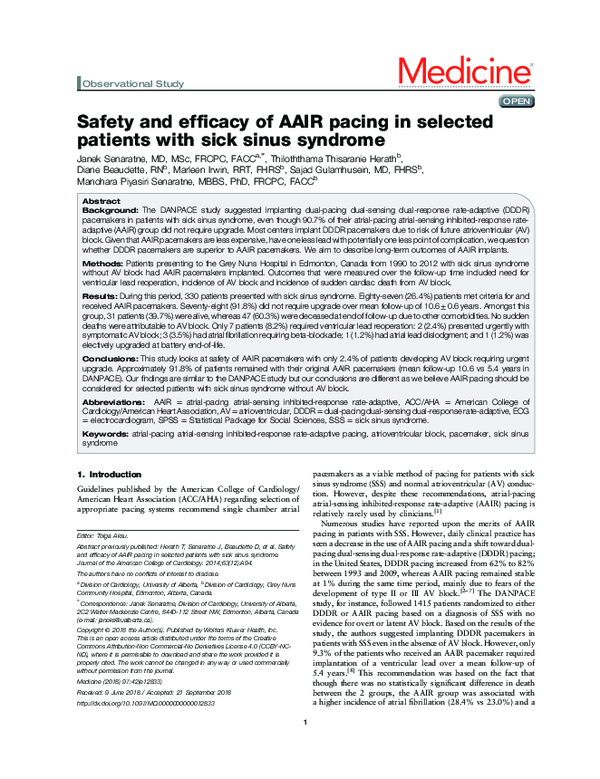 (PDF) Safety and efficacy of AAIR pacing in selected patients with sick ...