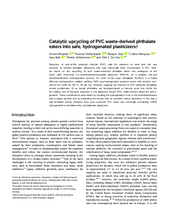 (PDF) Catalytic upcycling of PVC waste-derived phthalate esters into safe, hydrogenated plasticizers