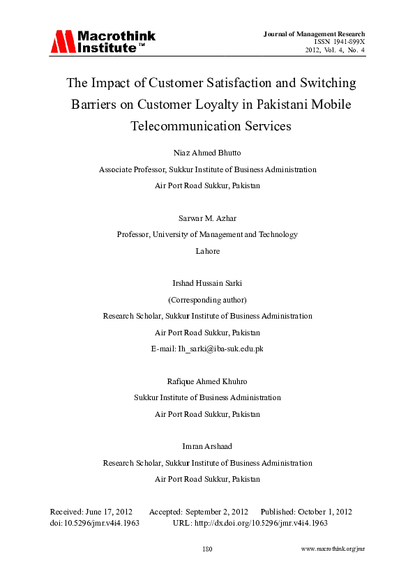 (PDF) The Impact of Customer satisfaction and Switching Barriers on ...