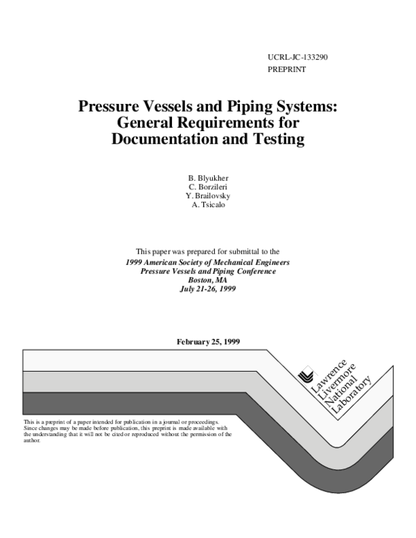 (PDF) Pressure vessels and piping systems: general requirements and ...