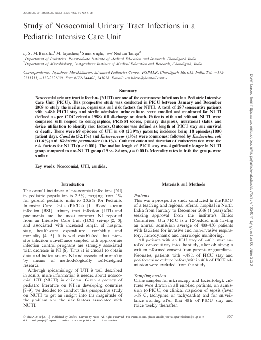 (PDF) Study of Nosocomial Urinary Tract Infections in a Pediatric ...