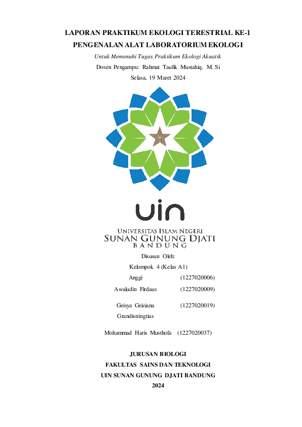 (PDF) Laporan Praktikum Ekologi Terestrial; Pengenalan Alat Laboratorium Ekologi