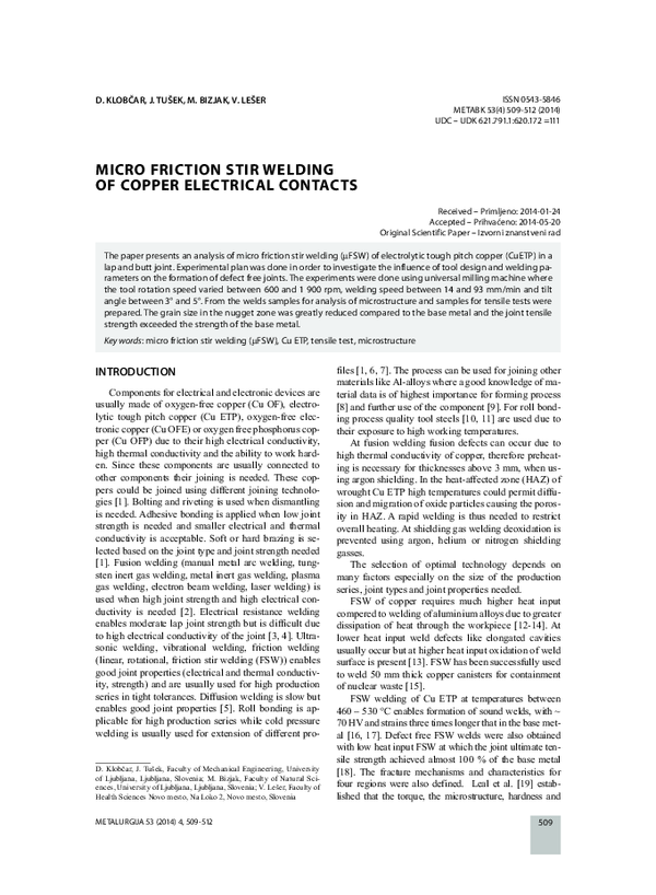 (PDF) Micro friction stir welding of copper electrical contacts