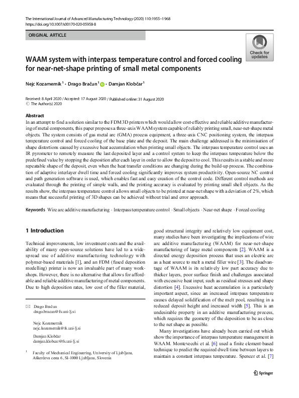 (PDF) WAAM system with interpass temperature control and forced cooling ...