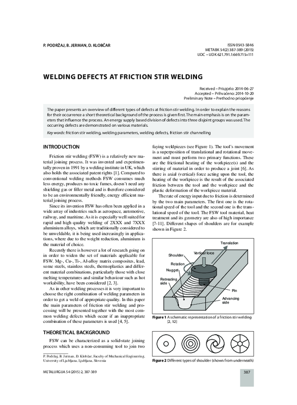 Pdf Welding Defects At Friction Stir Welding