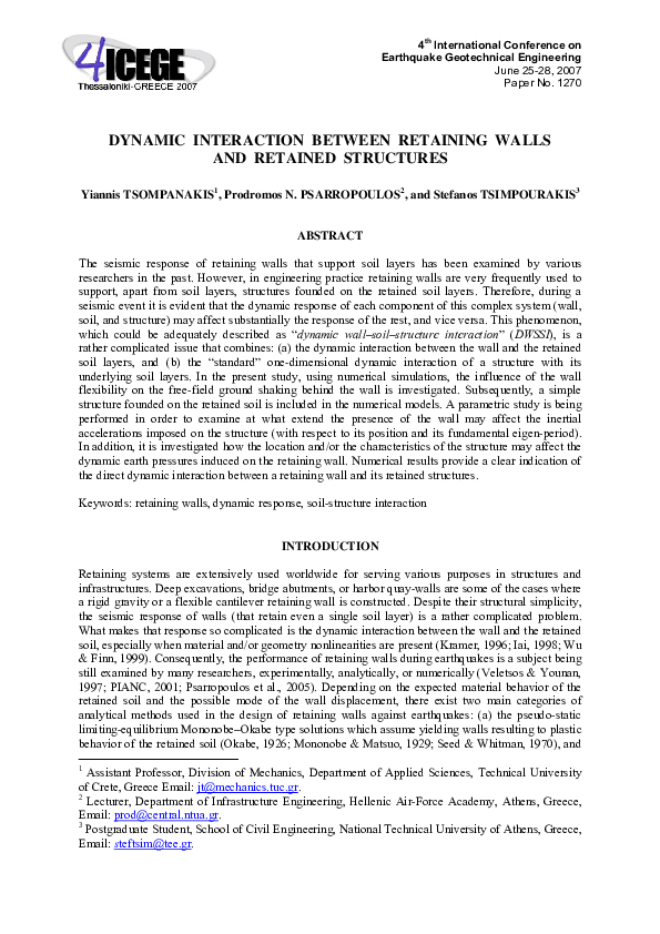 (PDF) Dynamic interaction of retaining walls and retained soil and ...