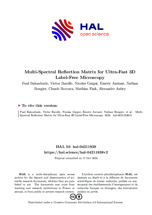 (PDF) Multi-Spectral Reflection Matrix for Ultra-Fast 3D Label-Free Microscopy | Alexandre Aubry ...
