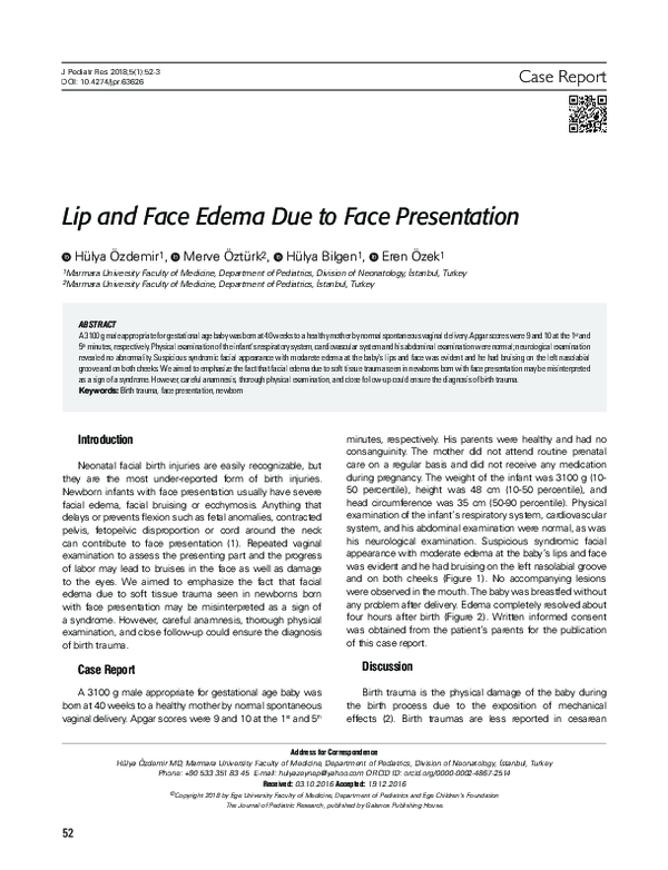 (PDF) Lip and Face Edema Due to Face Presentation