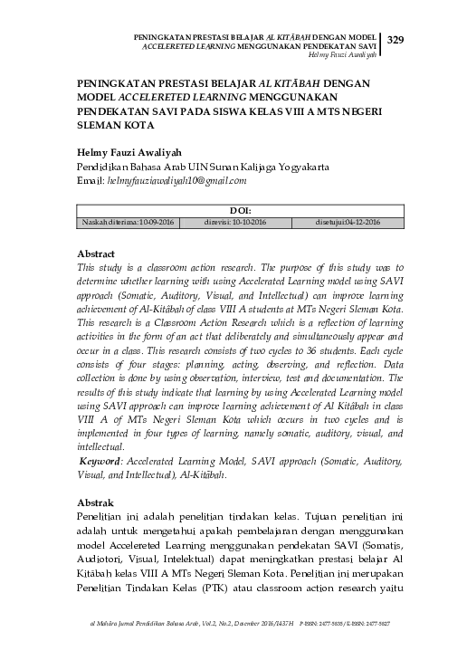 (PDF) Peningkatan Prestasi Belajar Al Kitābah Dengan Model Accelereted ...