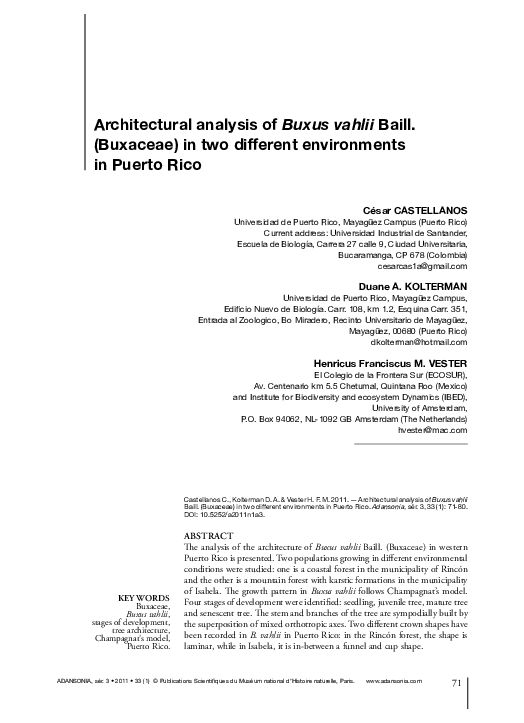 (PDF) Architectural analysis of Buxus vahlii Baill. (Buxaceae) in two different environments in ...