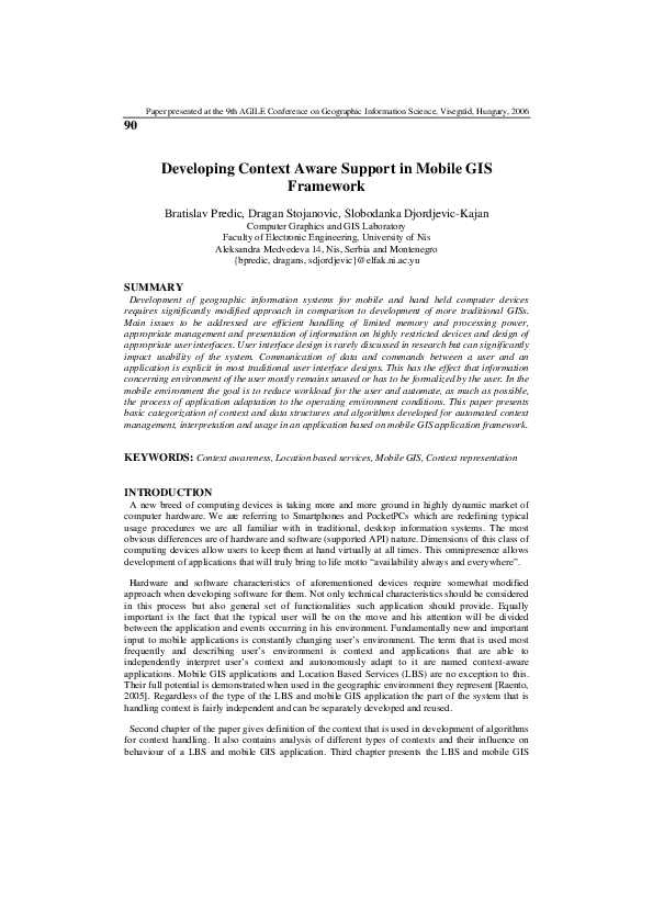 (PDF) Developing context aware support in mobile GIS framework