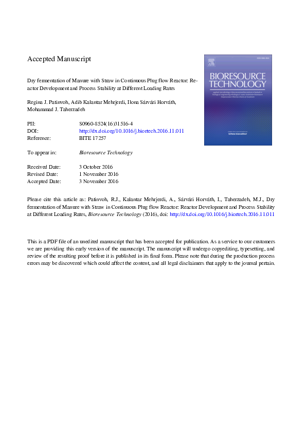 (PDF) Dry fermentation of manure with straw in continuous plug flow ...