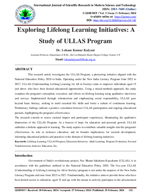 (PDF) Exploring Lifelong Learning Initiatives: A Study of ULLAS Program