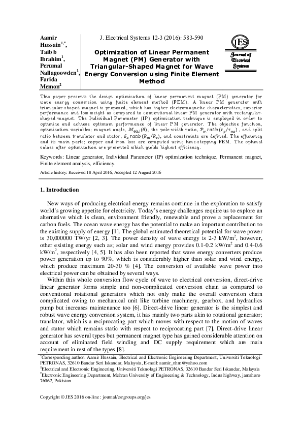 (PDF) Optimization of Linear Permanent Magnet ( PM ) Generator with ...