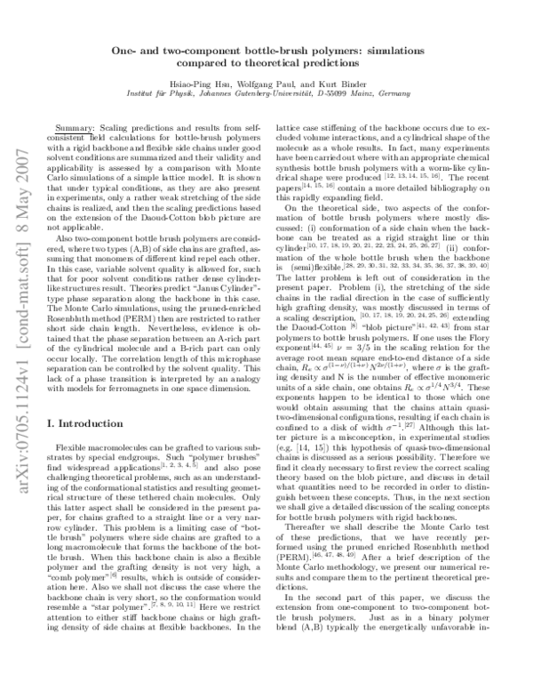 (PDF) One- and Two-Component Bottle-Brush Polymers: Simulations ...