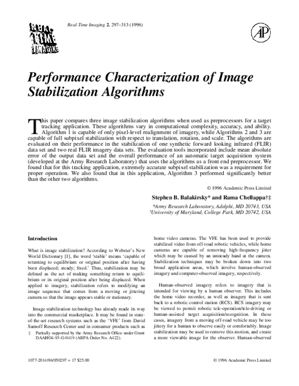 (PDF) Performance Characterization of Image Stabilization Algorithms