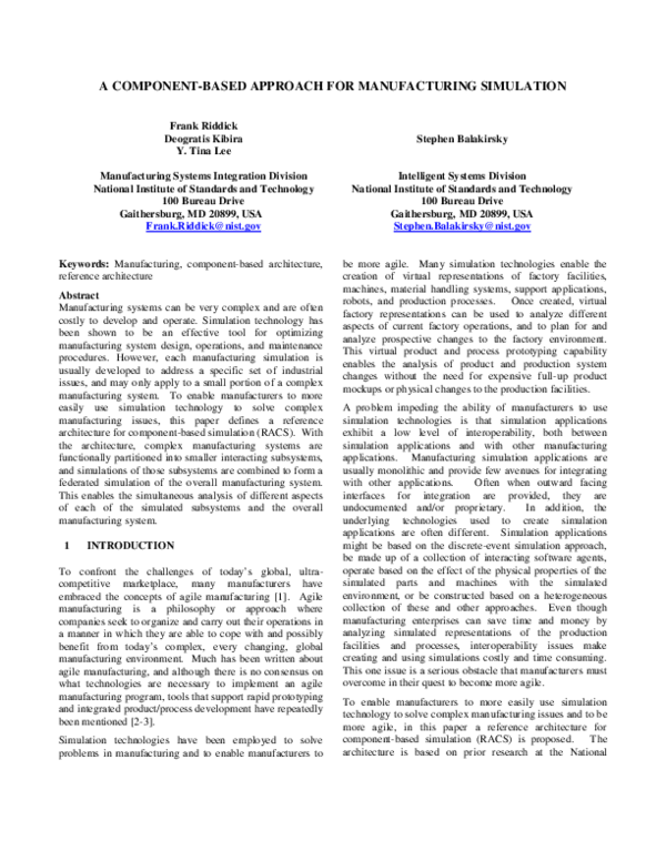 (PDF) A component-based approach for manufacturing simulation