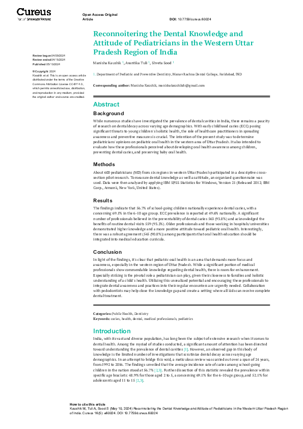 (PDF) Reconnoitering the Dental Knowledge and Attitude of Pediatricians ...