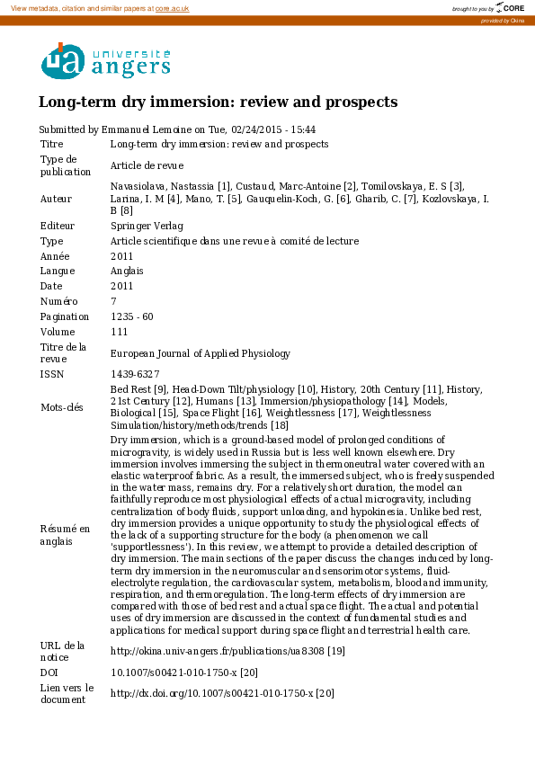 (PDF) Long-term dry immersion: review and prospects