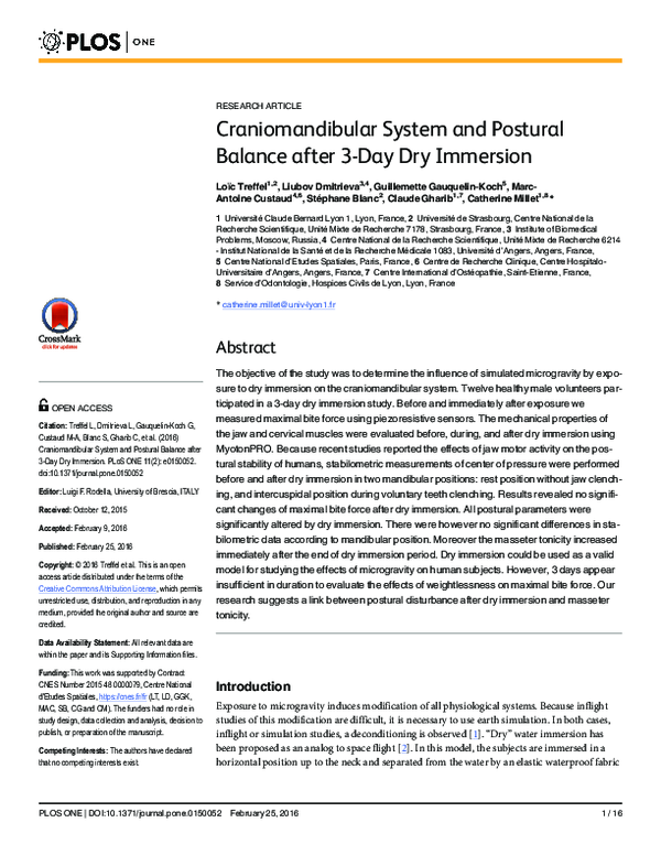 (PDF) Craniomandibular System and Postural Balance after 3-Day Dry ...