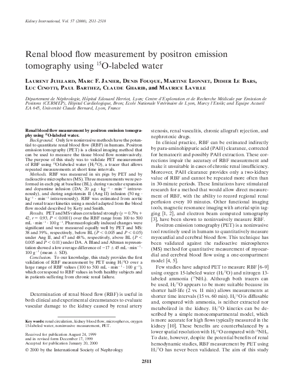 (PDF) Renal blood flow measurement by positron emission tomography using 15O-labeled water ...