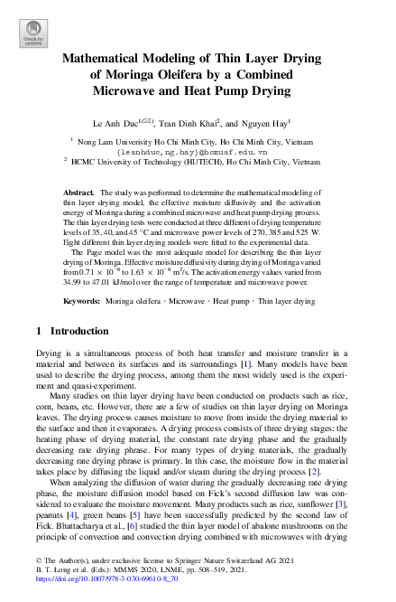 (PDF) Mathematical Modeling of Thin Layer Drying of Moringa Oleifera by a Combined Microwave and ...