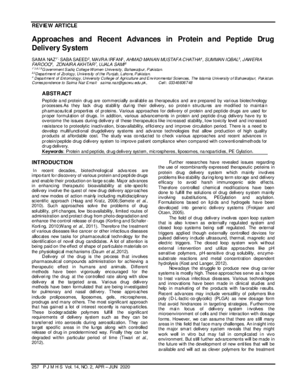 (PDF) Approaches and Recent Advances in Protein and Peptide Drug Delivery System