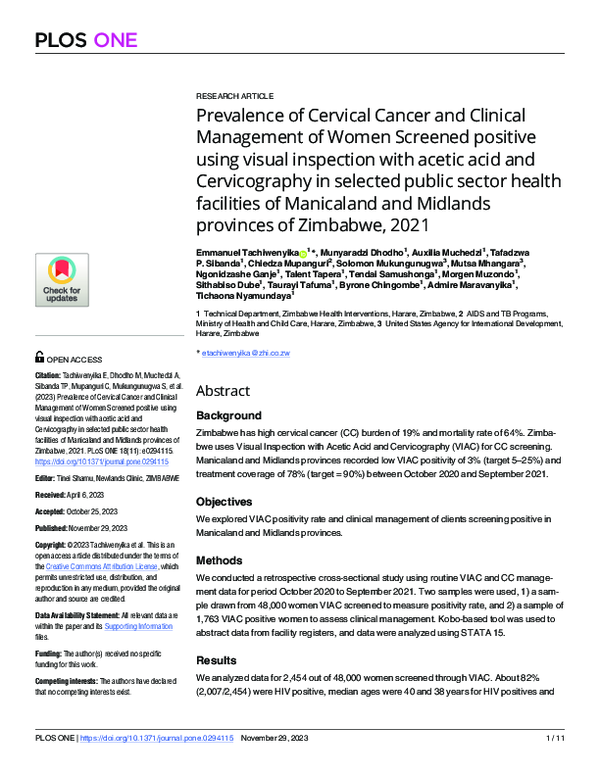 (PDF) Prevalence of Cervical Cancer and Clinical Management of Women ...