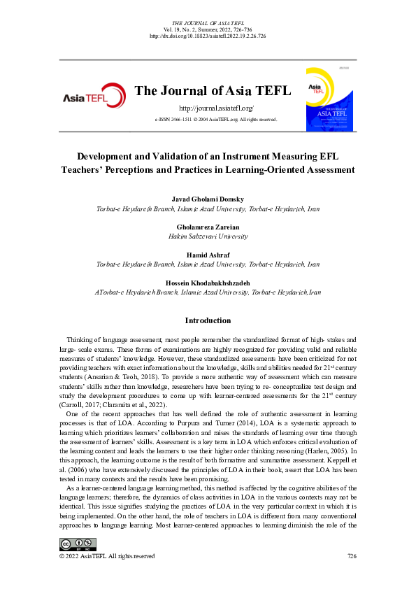 (PDF) Development and Validation of an Instrument Measuring EFL Teachers’ Perceptions and ...