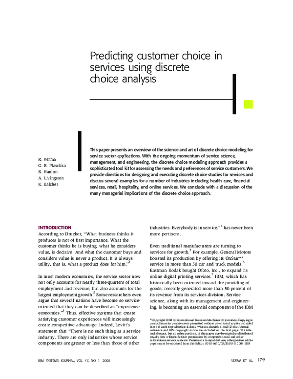 (PDF) Predicting customer choice in services using discrete choice analysis | rohit verma ...