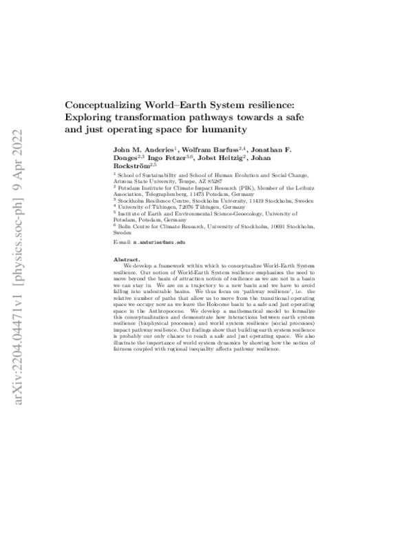 (PDF) Conceptualizing World-Earth System resilience: Exploring ...