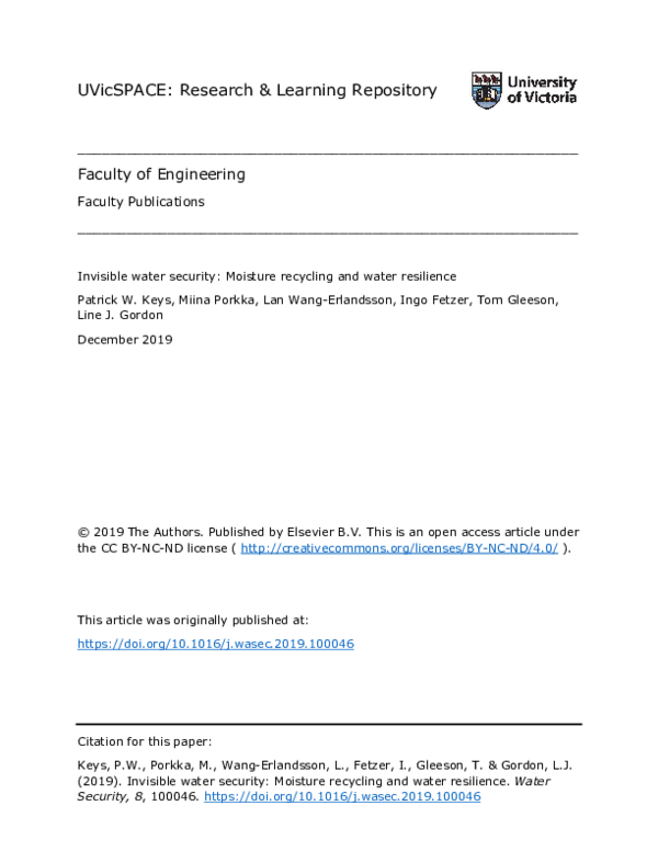 (PDF) Invisible water security: Moisture recycling and water resilience