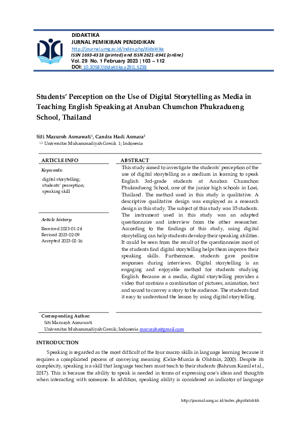 (PDF) Students’ Perception on the Use of Digital Storytelling as Media In Teaching English ...