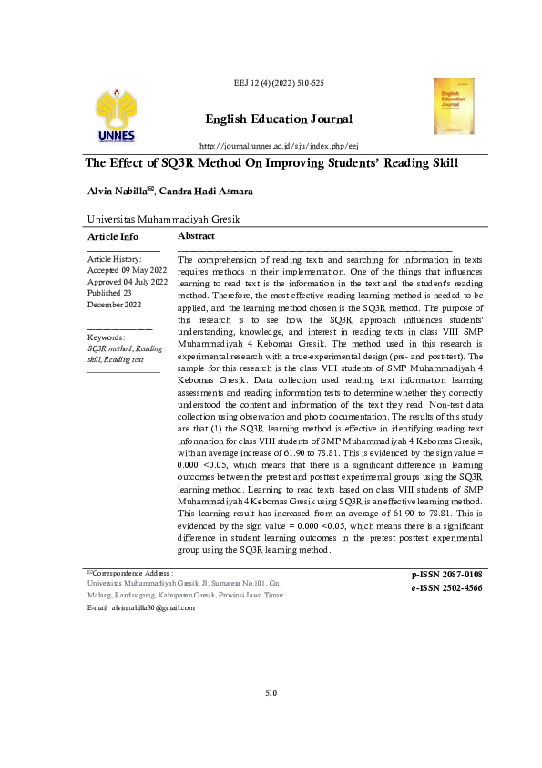 (PDF) The Effect of SQ3R Method On Improving Students’ Reading Skill