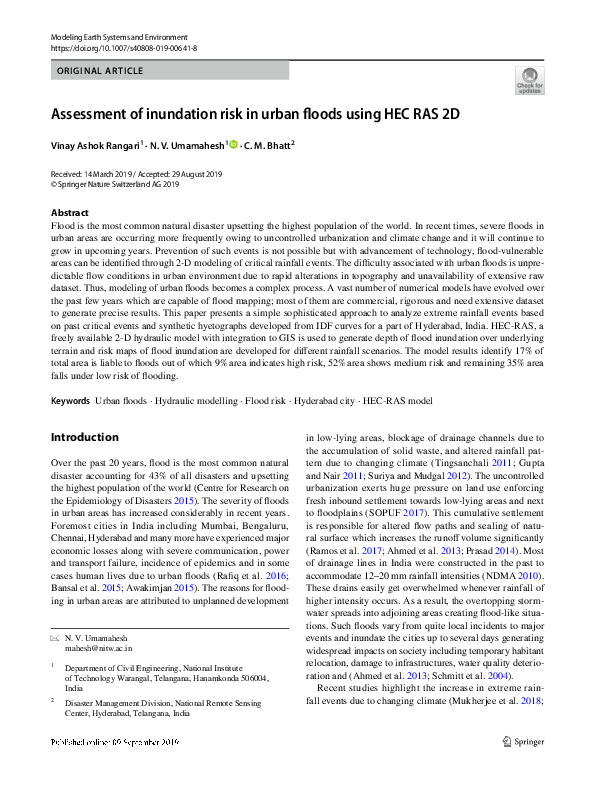 (PDF) Assessment of inundation risk in urban floods using HEC RAS 2D