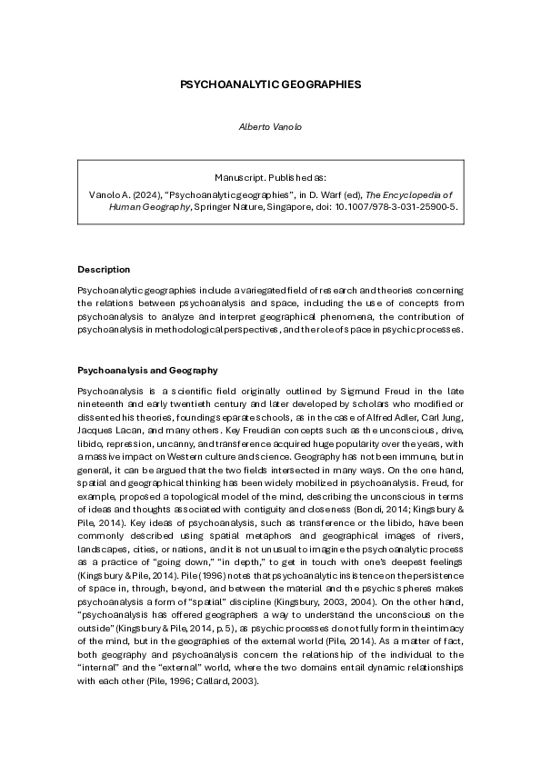 (PDF) Psychoanalytic geographies