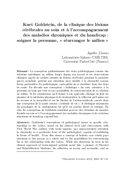 (PDF) Kurt Goldstein, de la clinique des lésions cérébrales au soin et ...