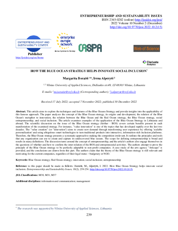 (PDF) How Blue Ocean Strategy helps innovate social inclusion