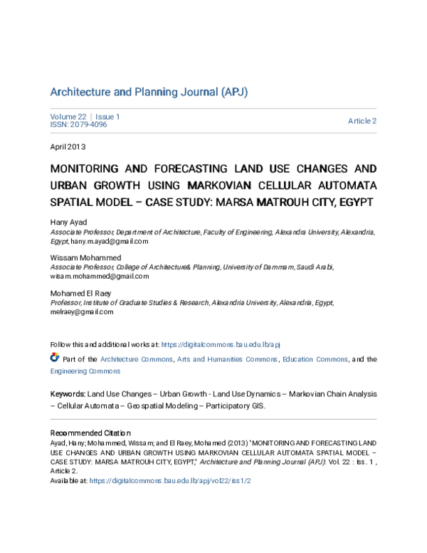 (PDF) Monitoring and Forecasting Land Use Changes and Urban Growth ...