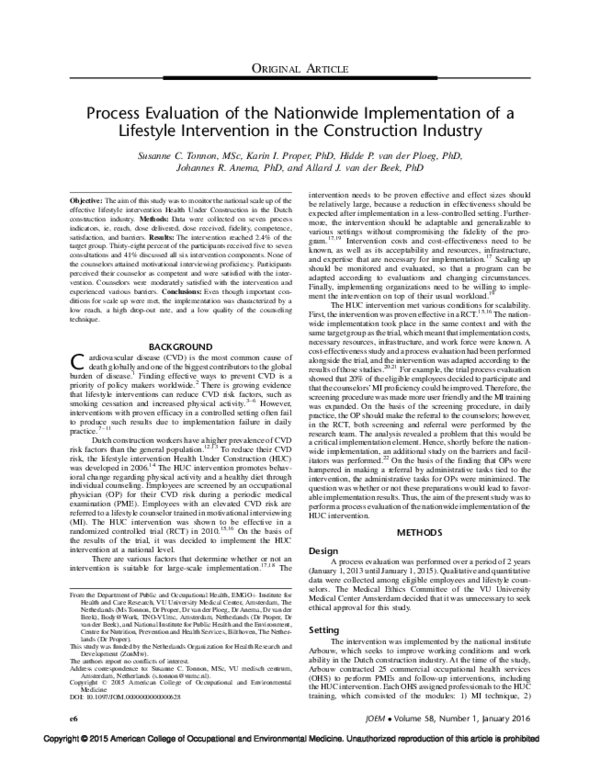 (PDF) Process Evaluation of the Nationwide Implementation of a Lifestyle Intervention in the ...