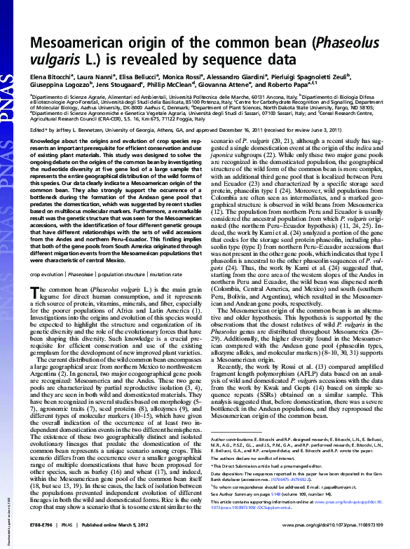 (PDF) Mesoamerican origin of the common bean ( Phaseolus vulgaris L ...