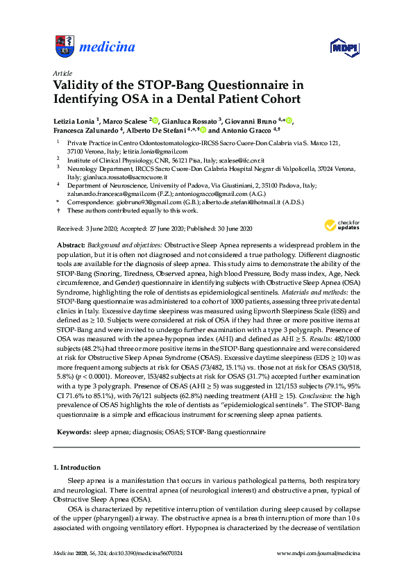 (PDF) Validity of the STOP-Bang Questionnaire in Identifying OSA in a ...