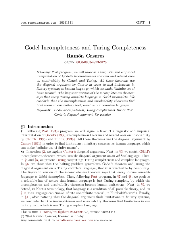 (PDF) Gödel Incompleteness and Turing Completeness