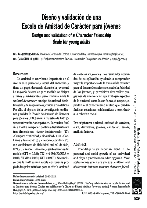 (PDF) “Diseño y validación de una Escala de Amistad de Carácter para ...
