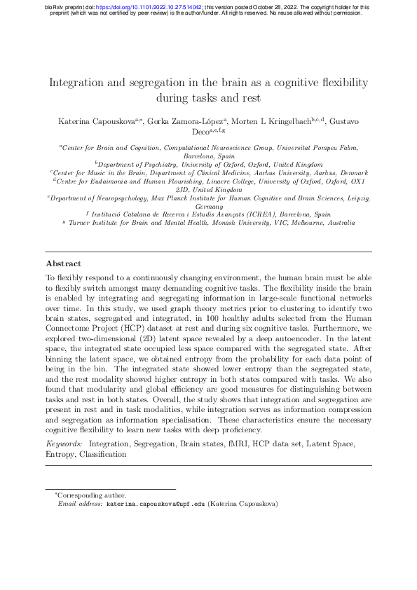 (PDF) Integration and segregation in the brain as a cognitive ...