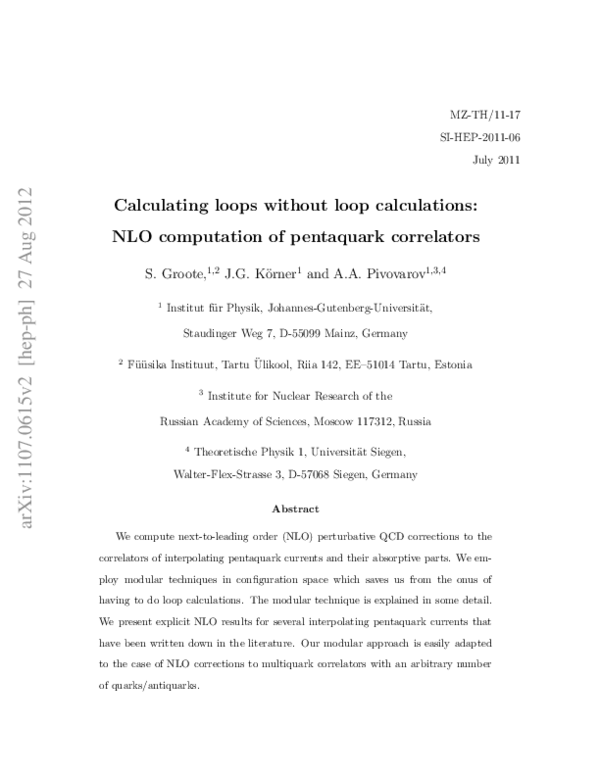 (PDF) Calculating loops without loop calculations: Next-to-leading order computation of ...