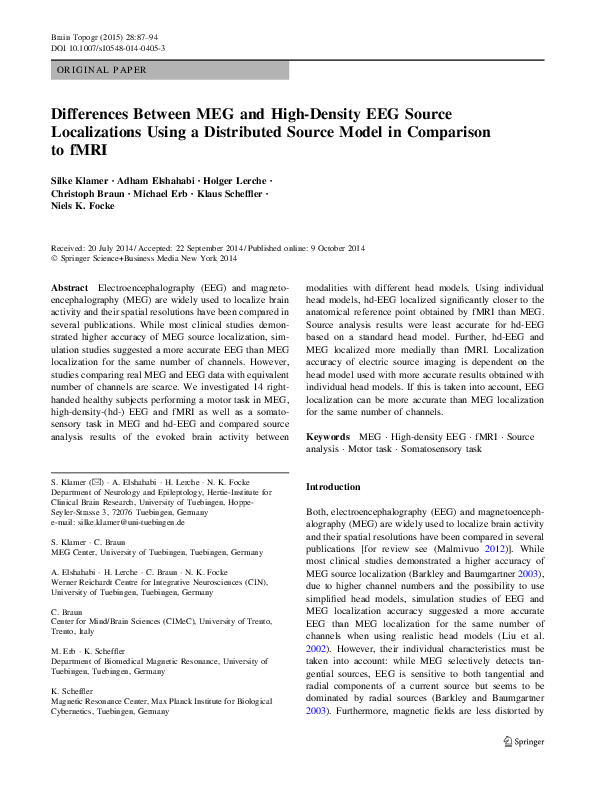 (PDF) Differences between MEG and high-density EEG source localizations ...